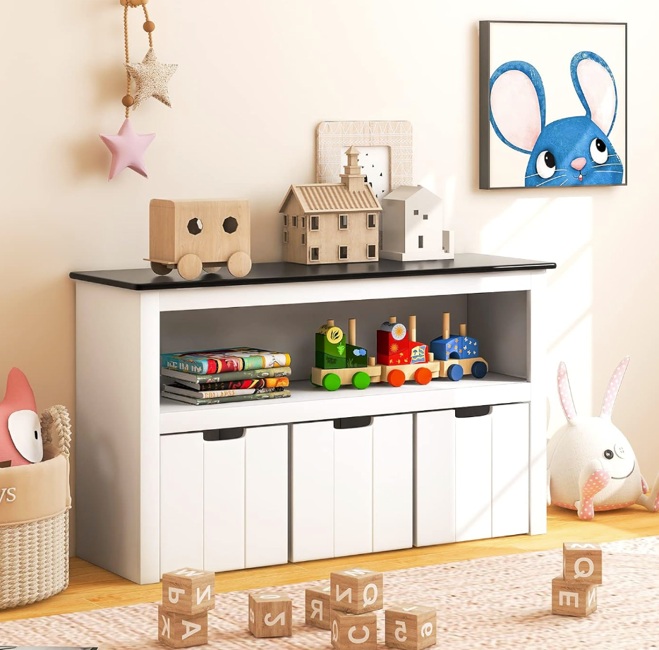 Rever Bebe Kids Toy Storage Organizer with 3 Bins, Children's Bookcase