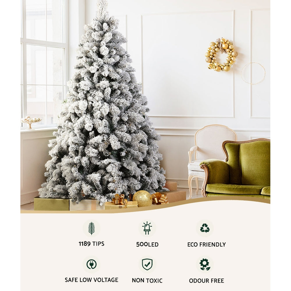 Jingle Jollys Christmas Tree 2.1M Xmas Tree with 500 LED Lights Snowy